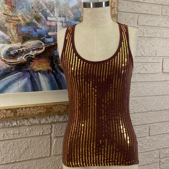 Va Va Voom | Tops | Va Va Voom Gold Sequin Front Tank Top | Poshmark
